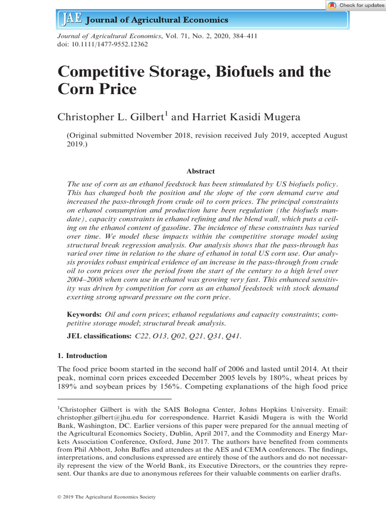 J Agricultural Economics - 2019 - Gilbert - Competitive Storage ...