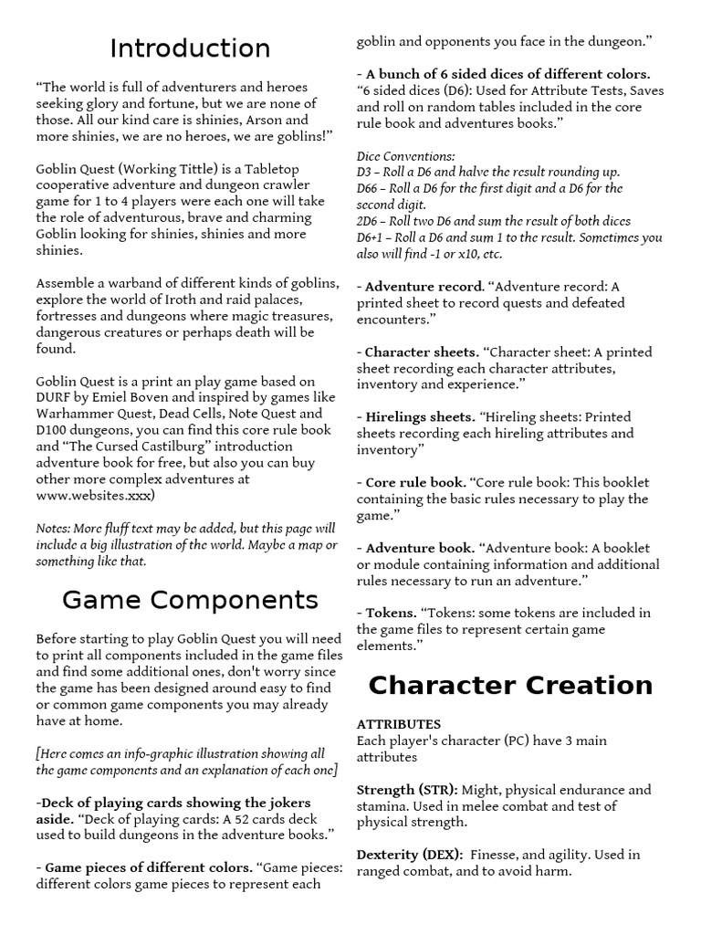 Goblin Heist - Core Rules (Draft) | PDF