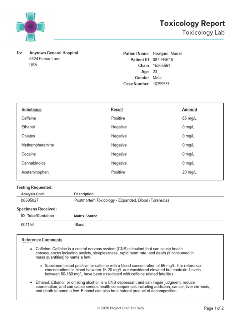 Toxicology Report for Marcel Newgard | PDF | Stimulant | Methamphetamine