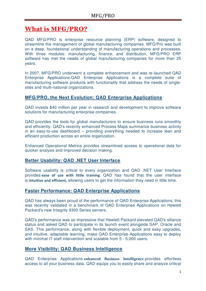 MFG Pro | Enterprise Resource Planning | Usability