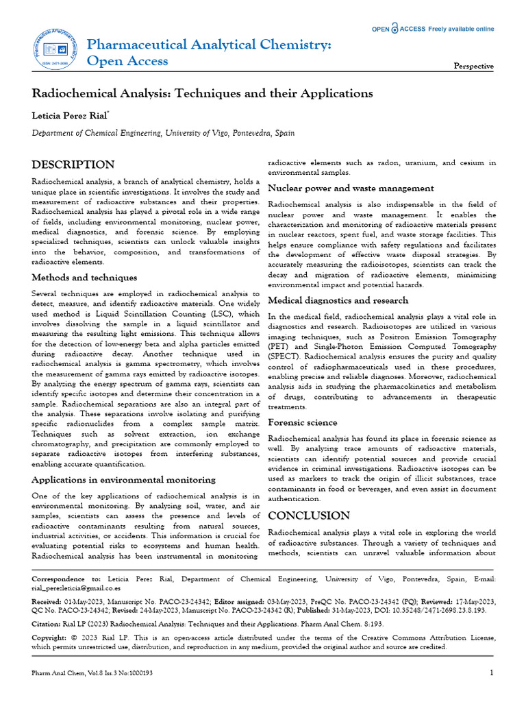 Radiochemical Analysis Techniques Overview | PDF | Radioactive Decay ...