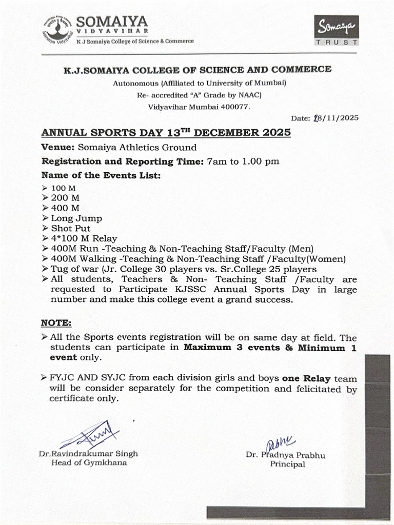 KJSSC Annual Sports Day - 2025 | PDF