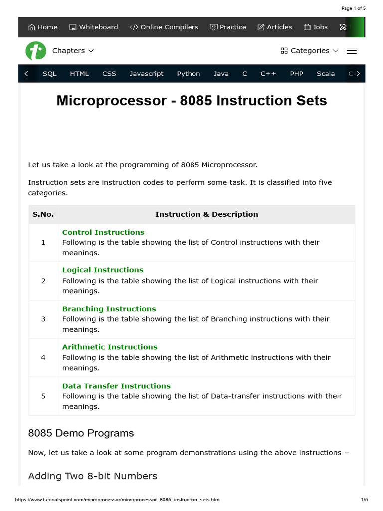 Microprocessor - 8085 Instruction Sets | PDF | Computer Engineering | Computer Architecture