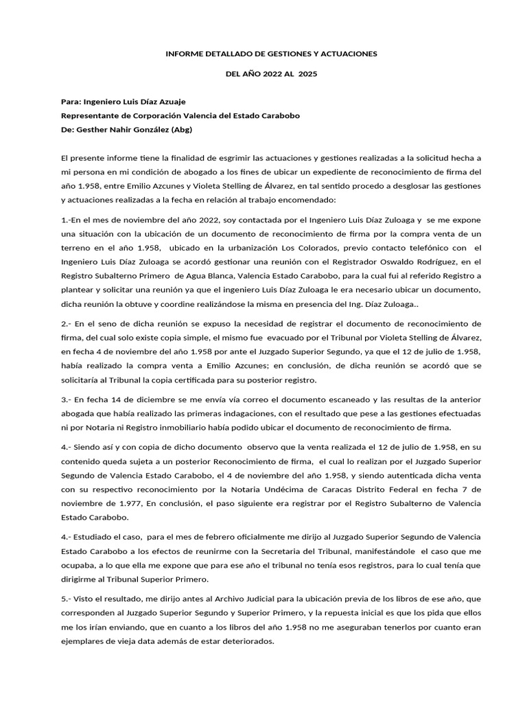 Informe para Ingeniero Luis Diaz Zuloaga Enero - Abril 2025 | PDF ...