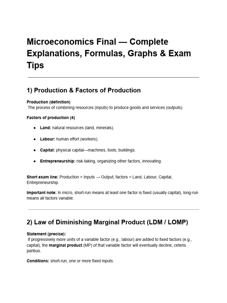 Microeconomics Exam Guide: Key Concepts | PDF | Long Run And Short Run ...