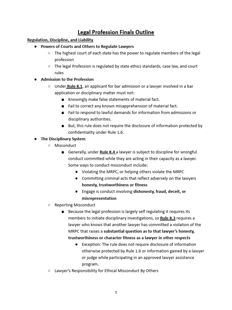 Legal Profession Regulation and Ethics Outline | PDF | Attorney–Client ...