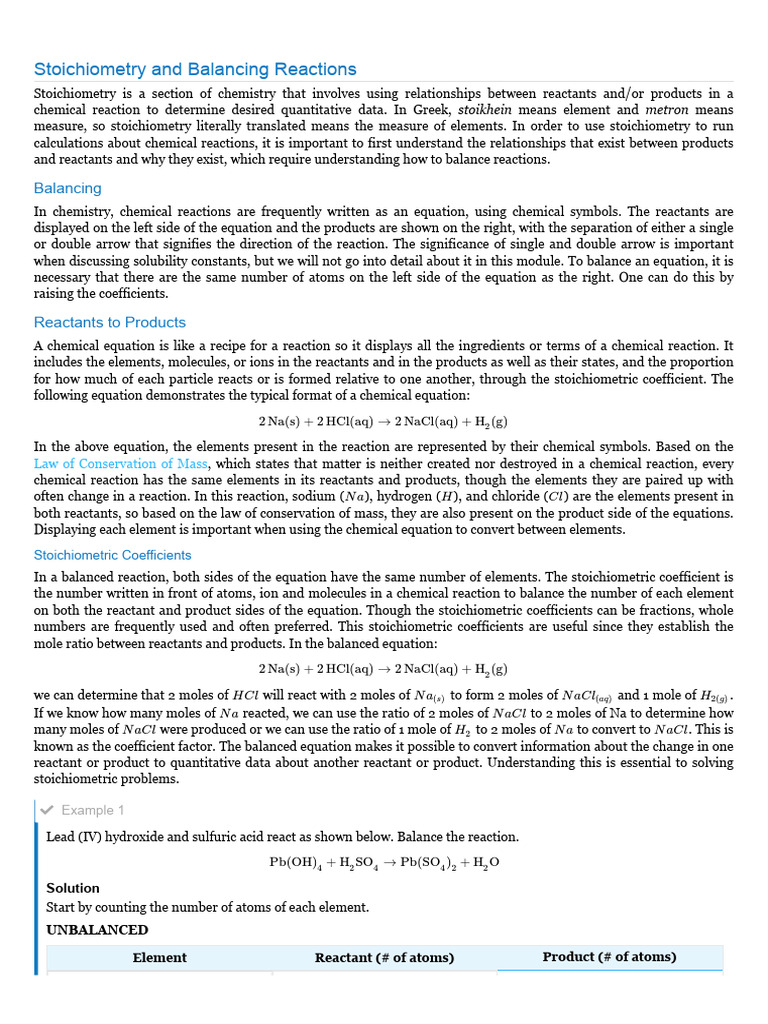 Stoichiometry and Balancing Reactions - Chemistry LibreTexts | PDF ...