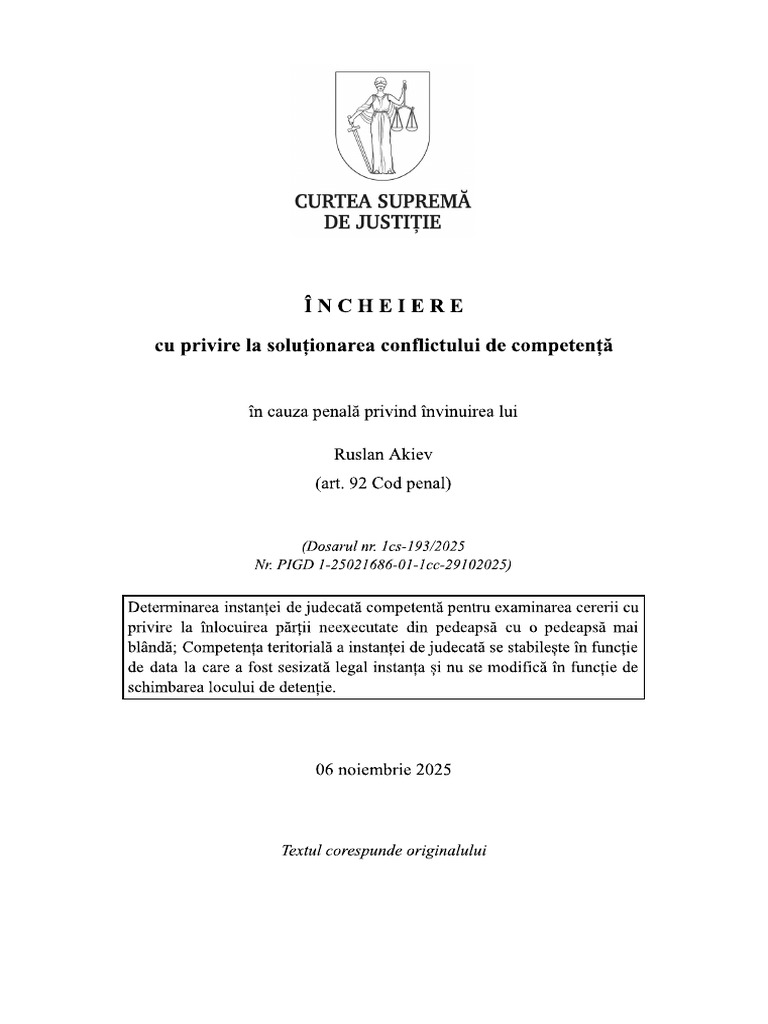 1cs-193-25 Akiev Ruslan - Conflict Comp. Art. 92 CP | PDF
