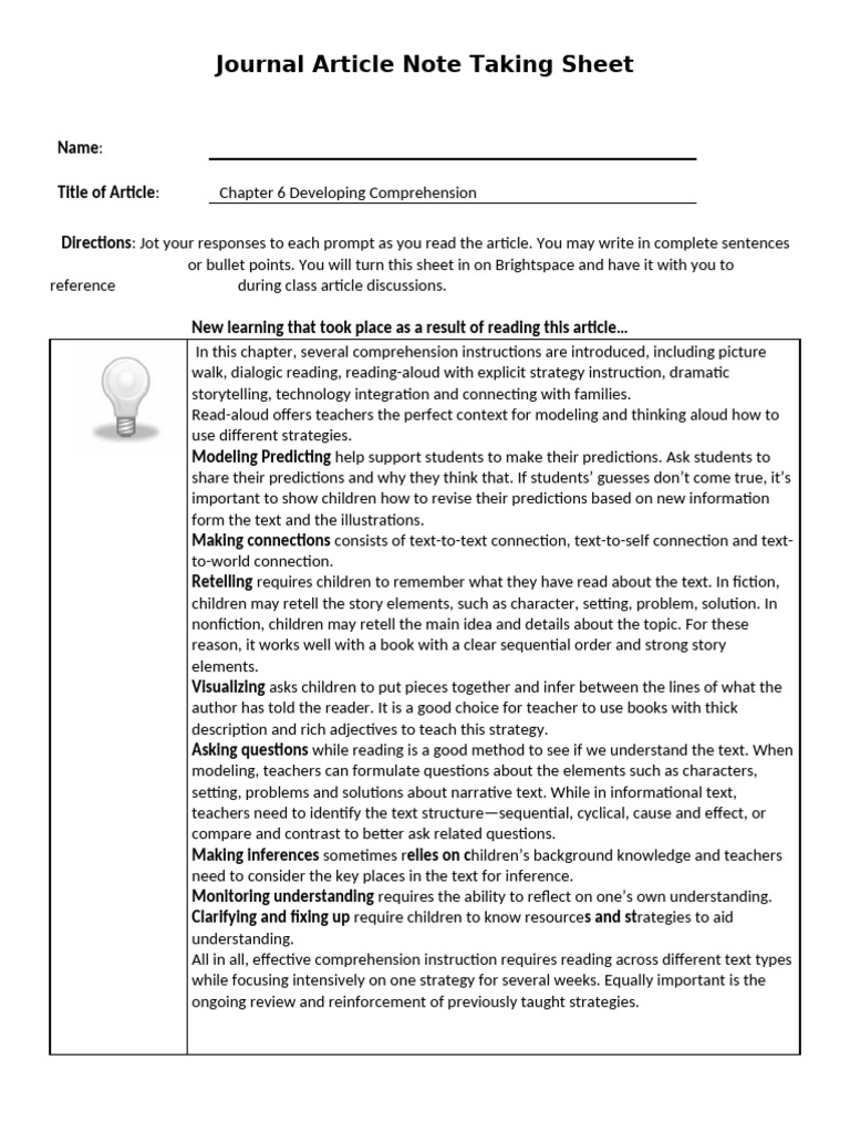 Journal Article Note-Taking Sheet 6 | PDF | Reading Comprehension ...