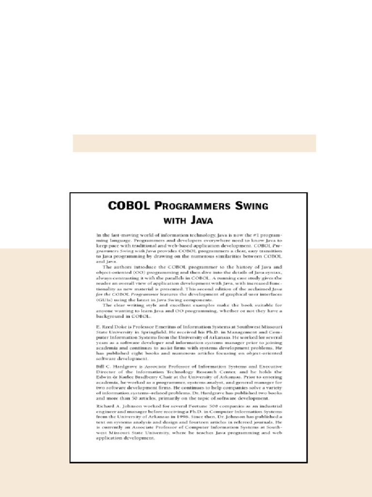 COBOL Programmers Swing with Java Second edition E. Reed Doke pdf available | PDF | Java ...