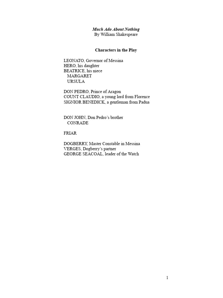 Much Ado About Nothing: Act 1 Summary | PDF | Much Ado About Nothing