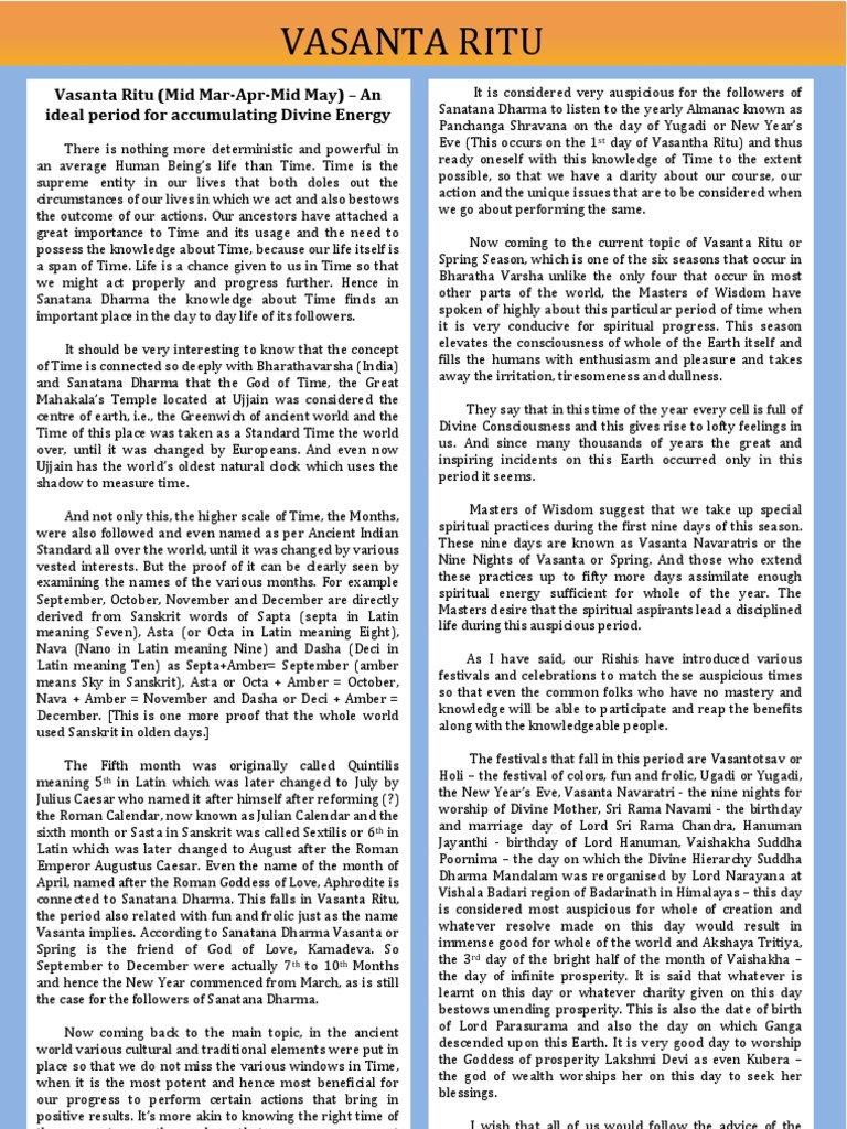 Importance of Vasanta Ritu | Dharma | Indian Religions