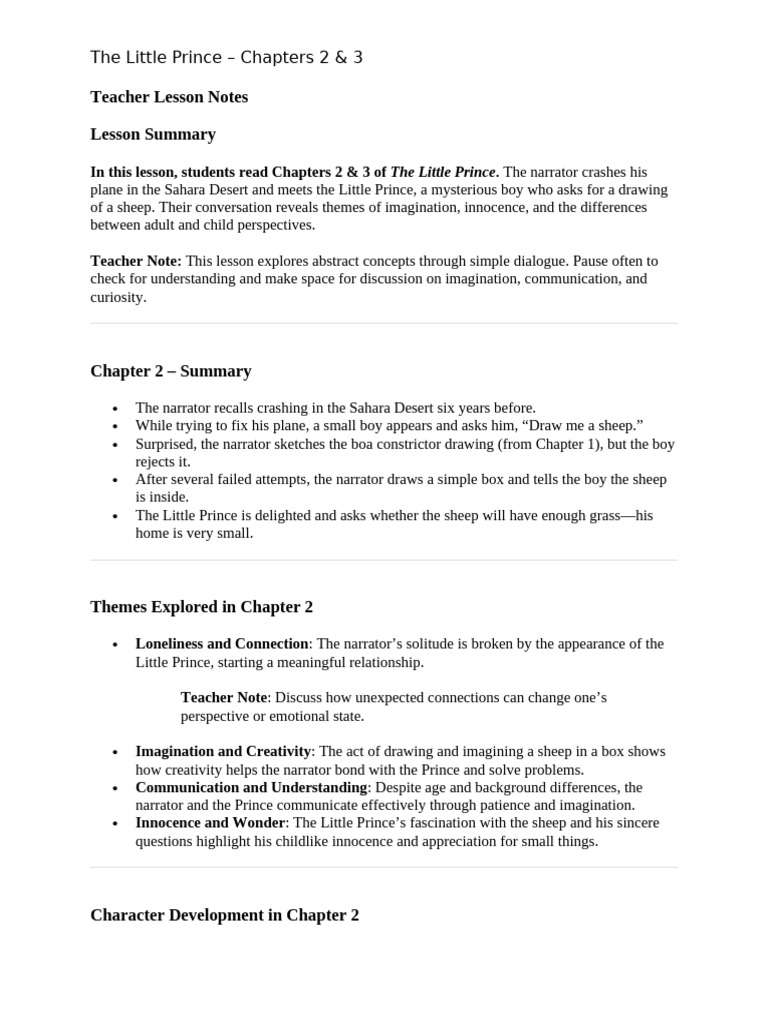 Chapter 2&3 Notes | PDF | The Little Prince | Imagination