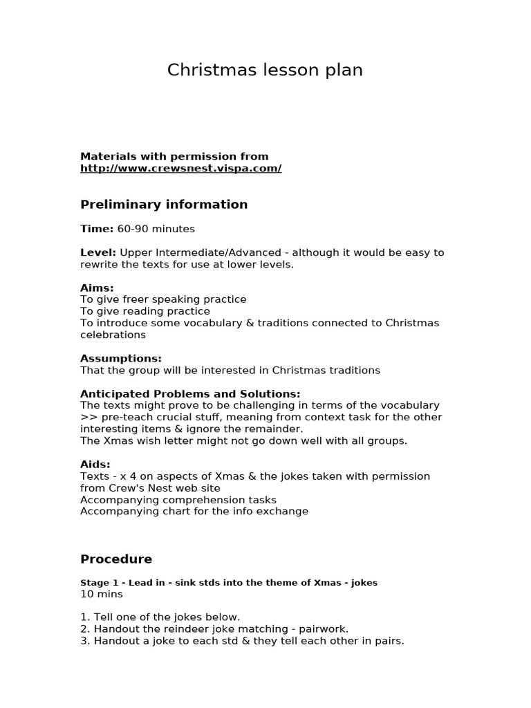Christmas Lesson Plan for ESL Classes | PDF | Christmas