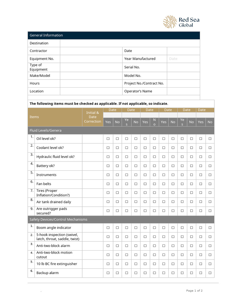 RSG HS FRM 0029_Pre Use Crane Inspection Report_01 | PDF | Manufactured ...