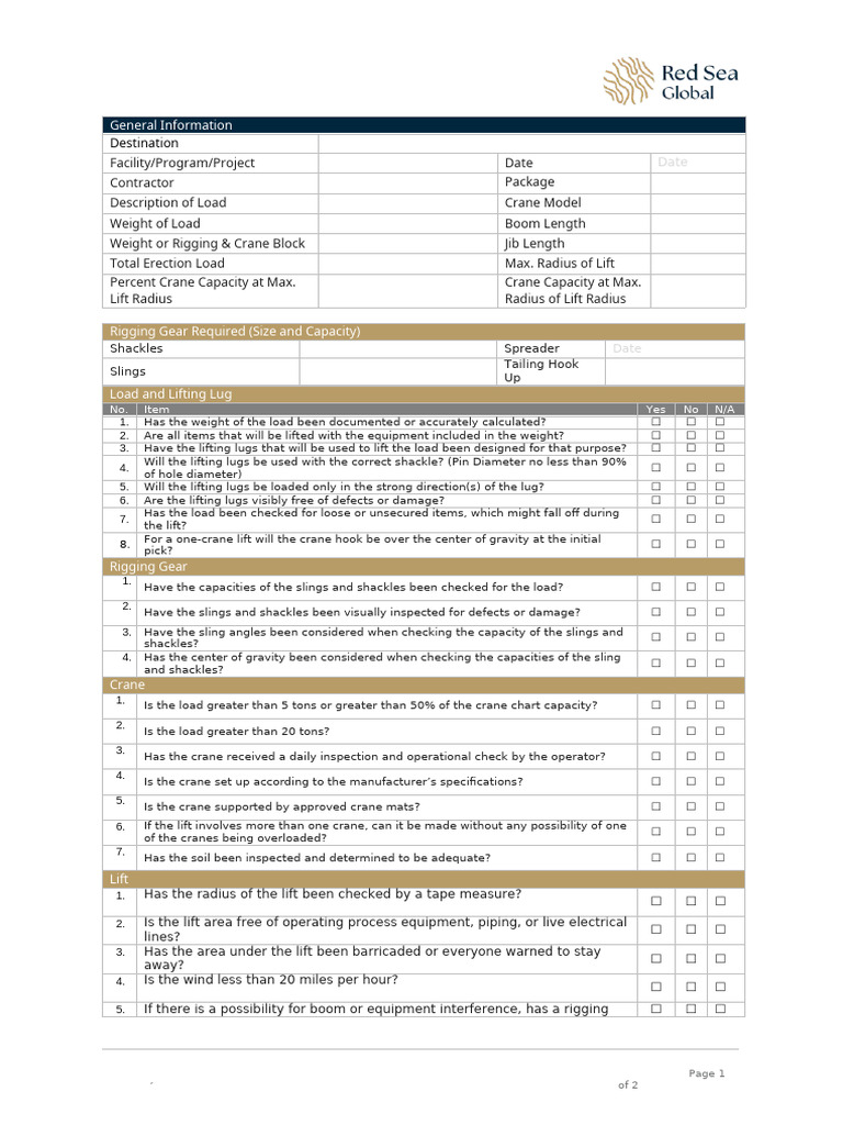 RSG-HS-FRM-0026 Green Lift Checklist 01 | PDF | Crane (Machine)