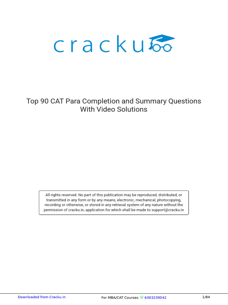 Top 90 CAT para Completion and Summary Questions With Video Solutions ...