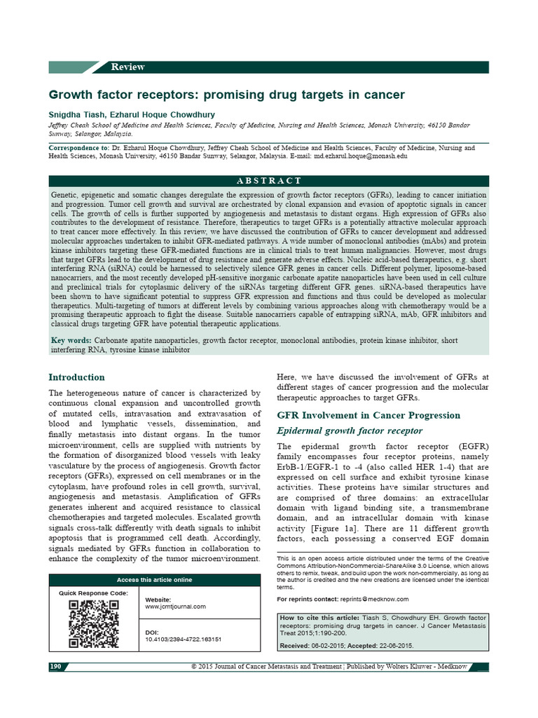 Targeting Growth Factor Receptors in Cancer | PDF | Epidermal Growth ...