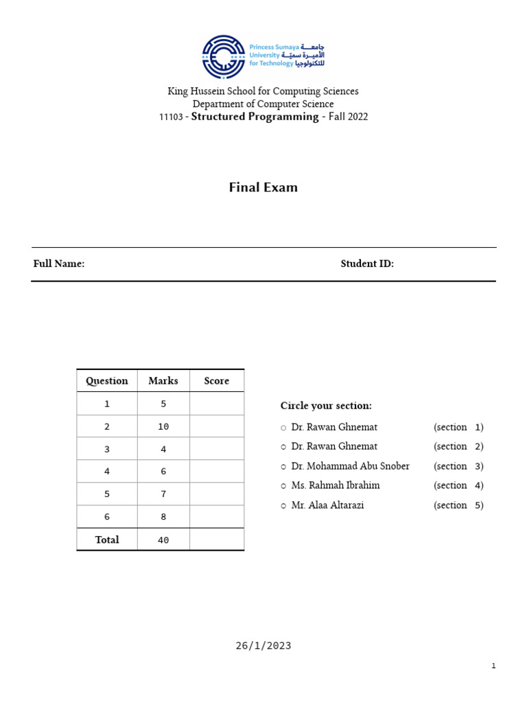 cs1-final-f22 (2) | PDF | Computer Science | Programming Paradigms
