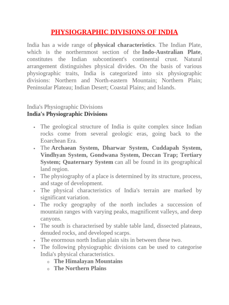 Physiographic Divisions of India | PDF | Himalayas | Geology