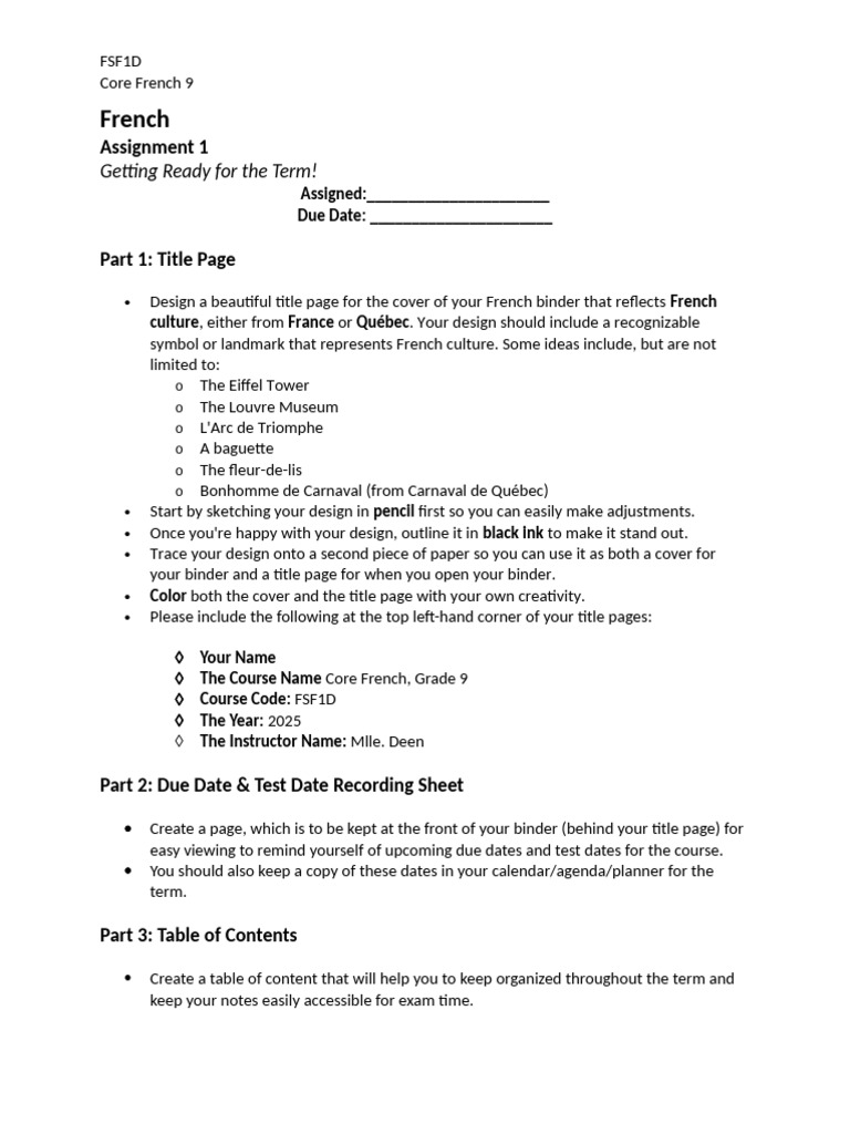 Grade 9 Title Page Assignment | PDF