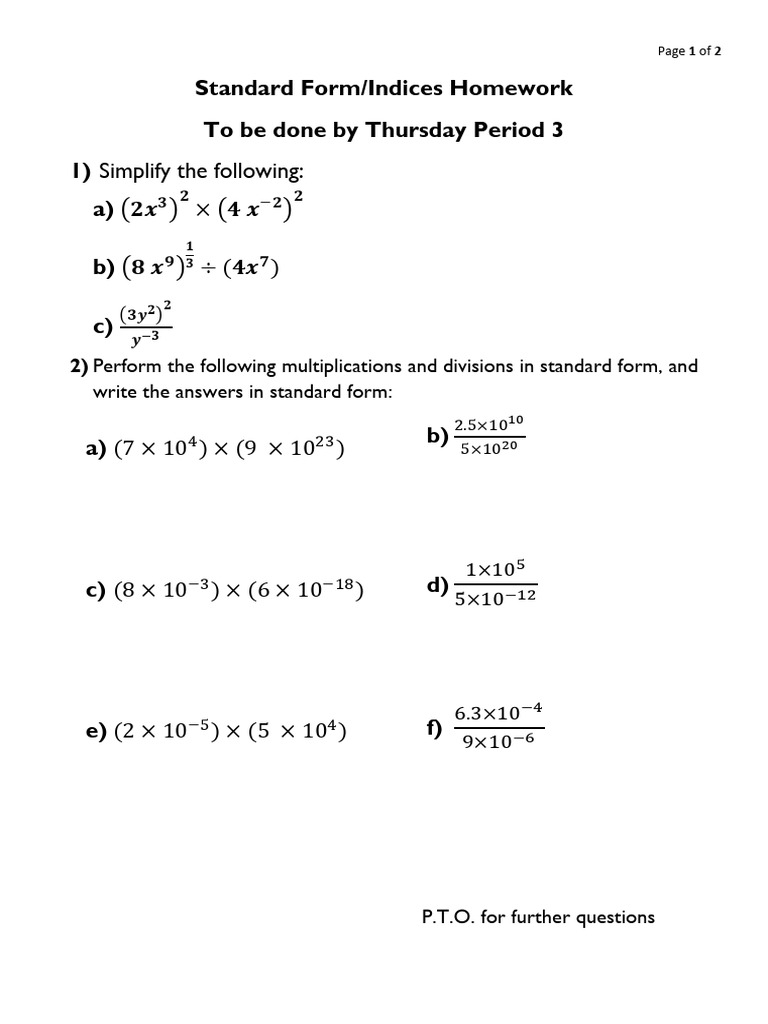 Standard Form Homework 26 Sep 2023 | PDF