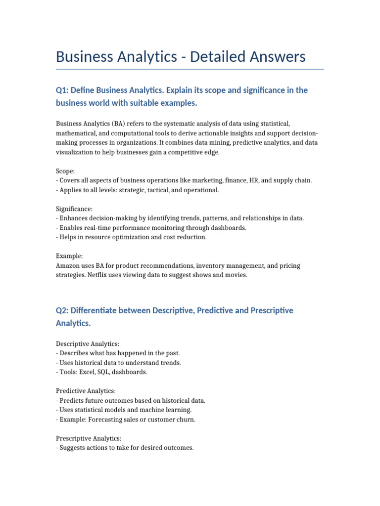 Business Analytics Detailed Answers | PDF | Analytics | Predictive ...