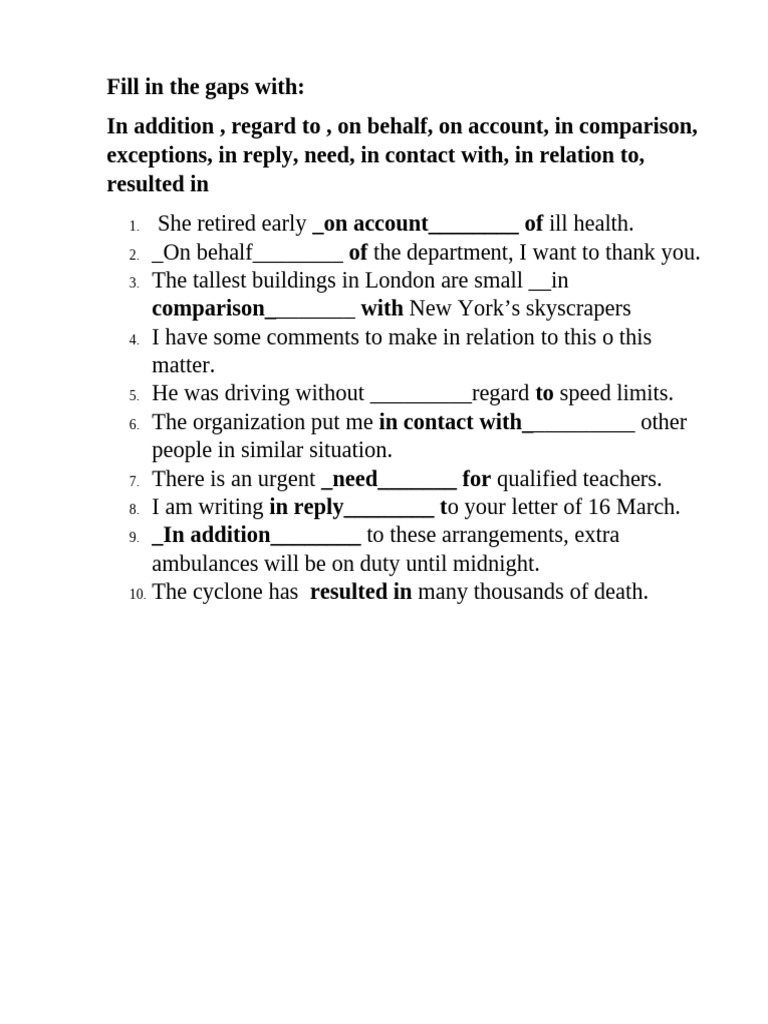 7 A C Unit 10 Fill in The Gaps With Prepositional Phrases | PDF