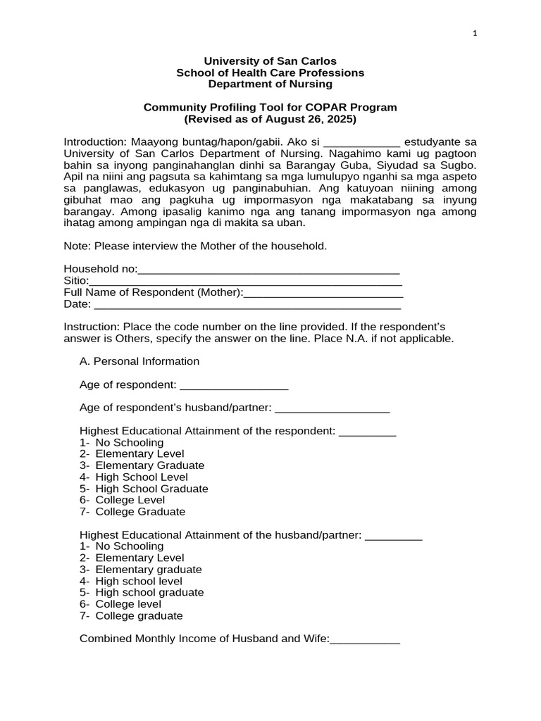 Community Profiling Tool For Copar Program | PDF | Birth Control ...