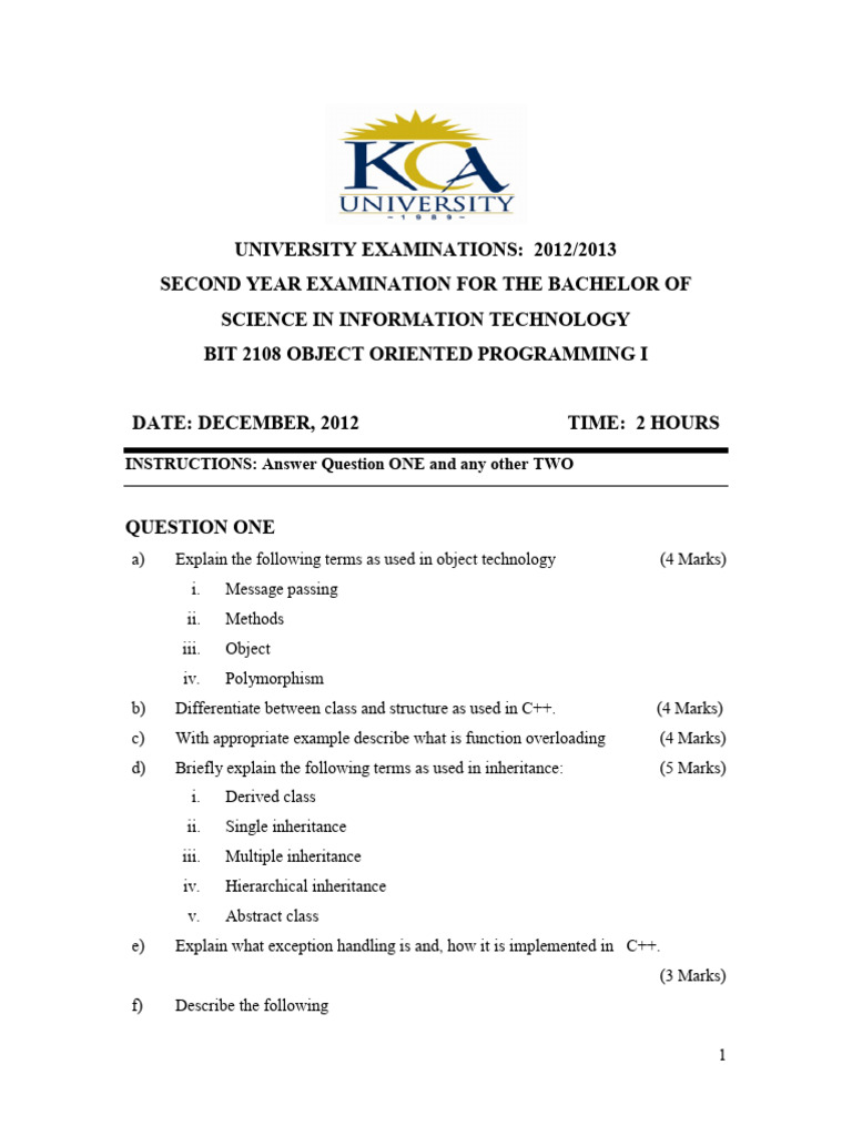 Bit 2108 Object Oriented Programming i | PDF | Inheritance (Object Oriented Programming) | Class ...