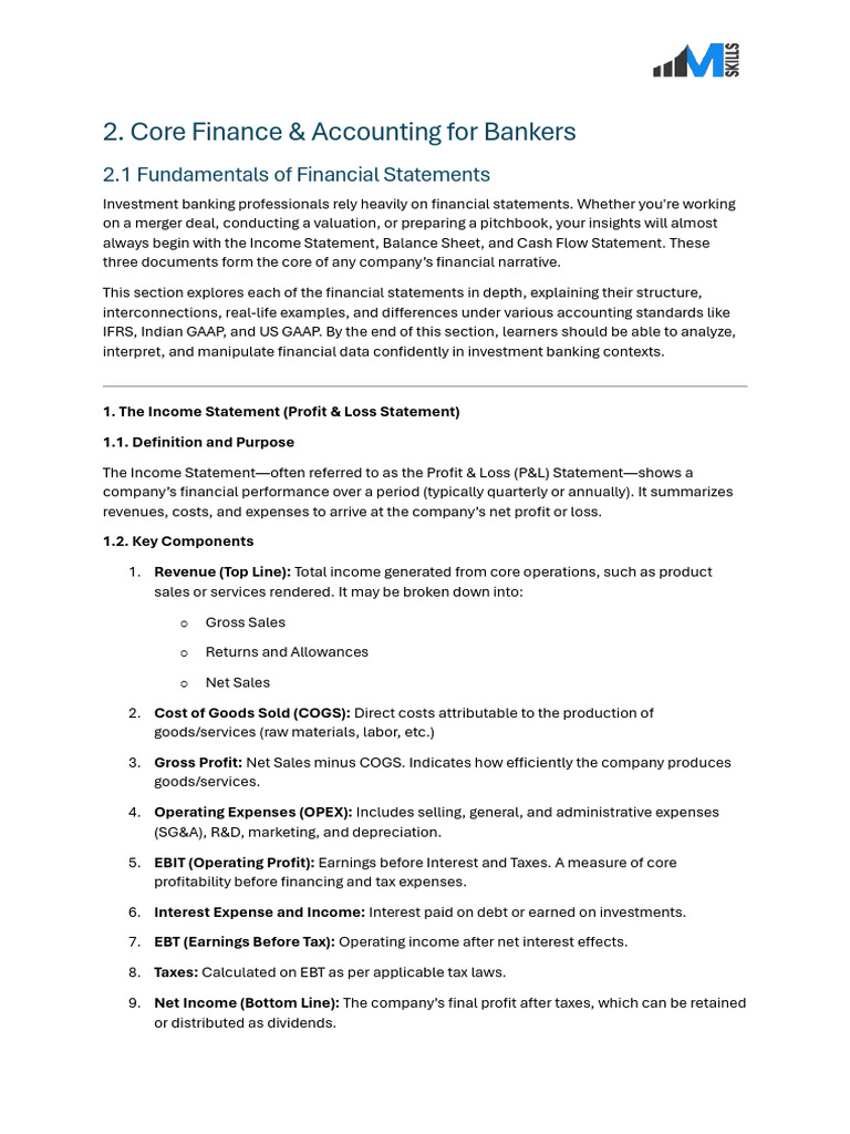 Core Finance for Investment Bankers | PDF | Income Statement ...