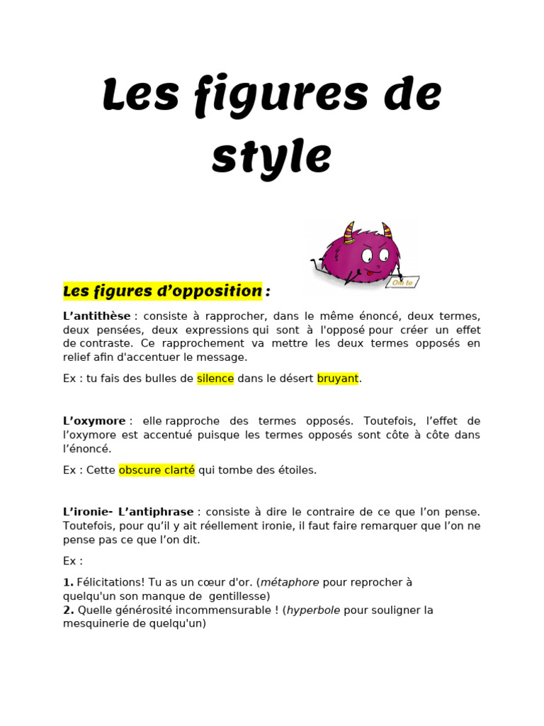 Figures de style : opposition et amplification | PDF | Métaphore | Ironie