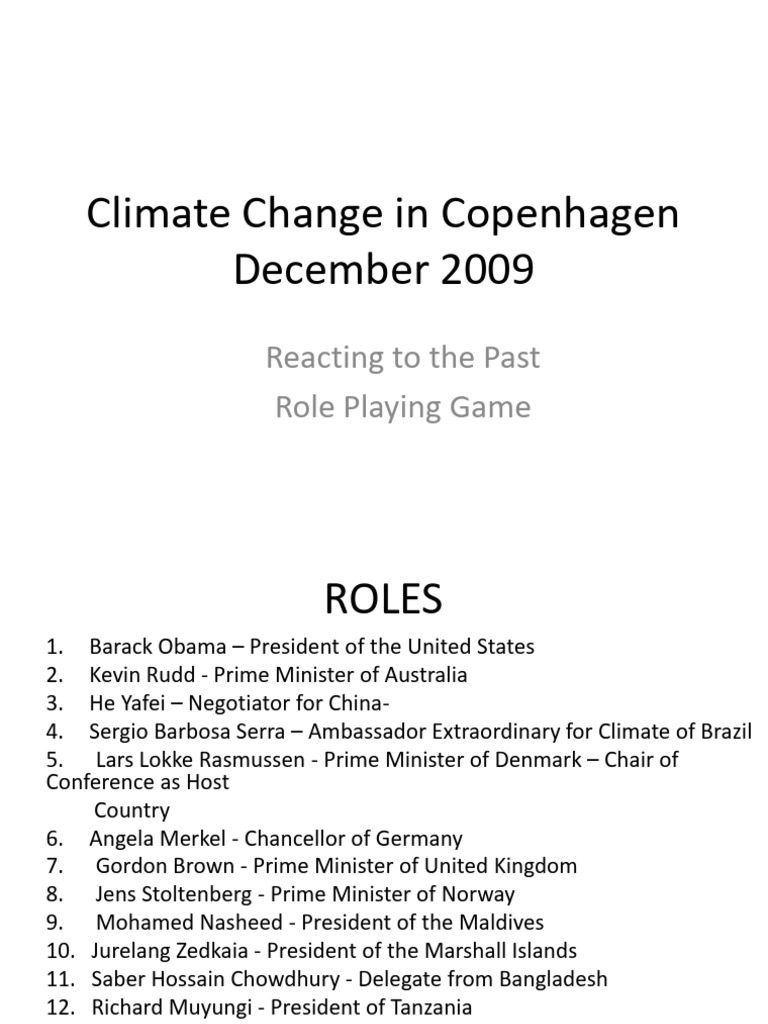 Climate Change Role Play Activity -Reacting to the Past Introduction ...
