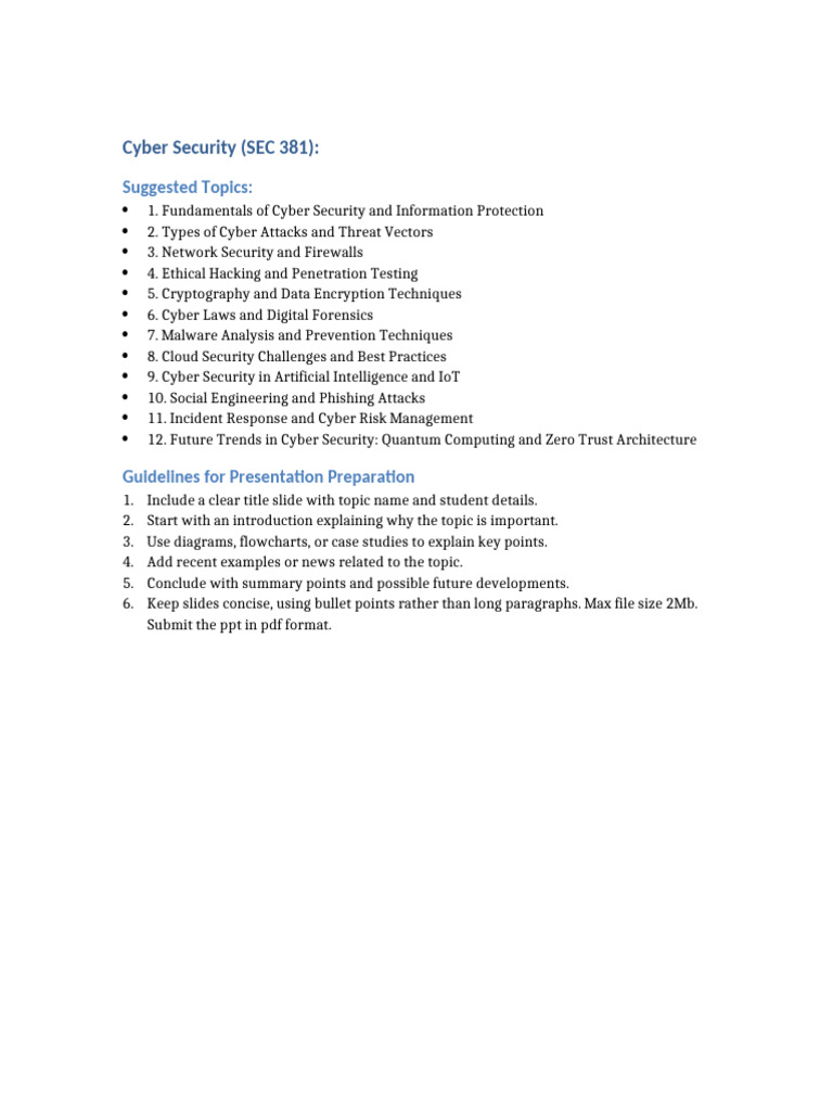 Cyber Security Topics For Presentation | PDF
