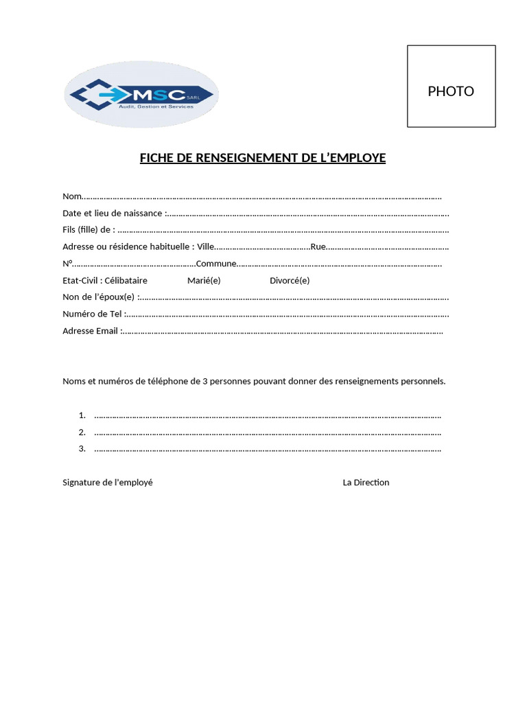 Fiche de Renseignement de L'agent | PDF
