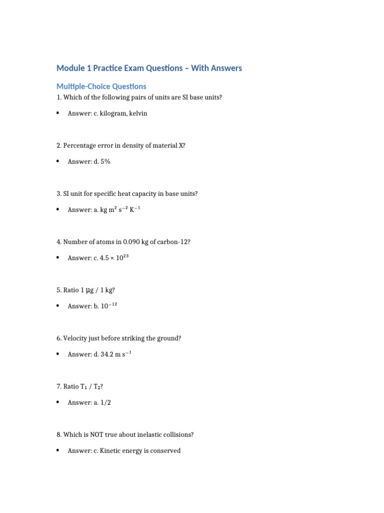 Module 1 Practice Questions With Answers | PDF