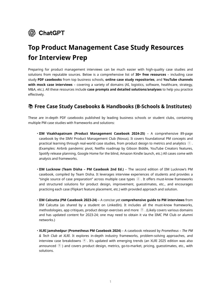 Top PM Case Study Resources for Interviews | PDF | Artificial ...