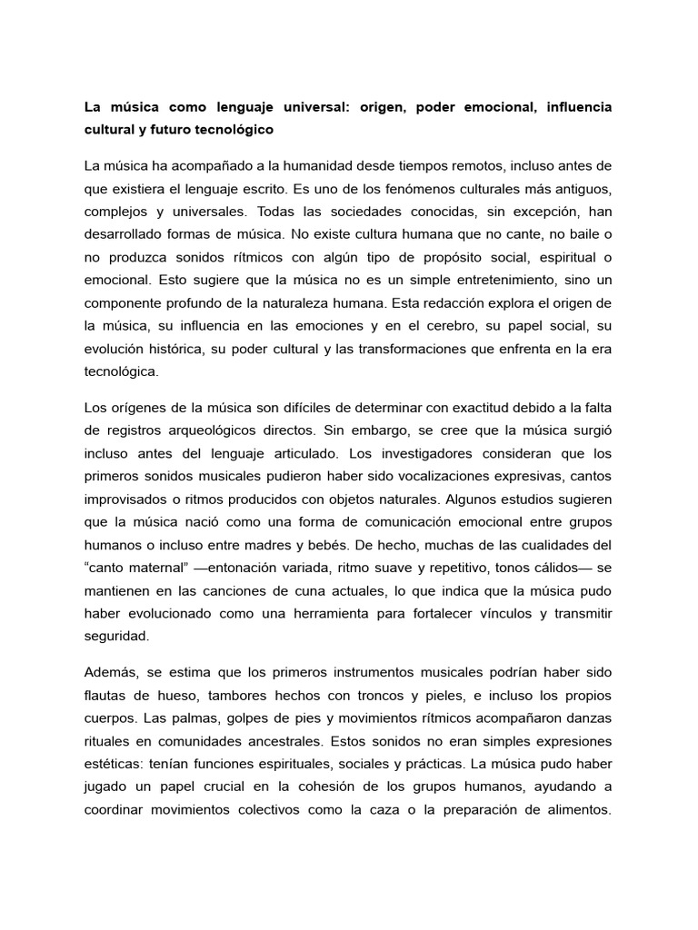La Música Como Lenguaje Universal - Origen, Poder Emocional, Influencia ...