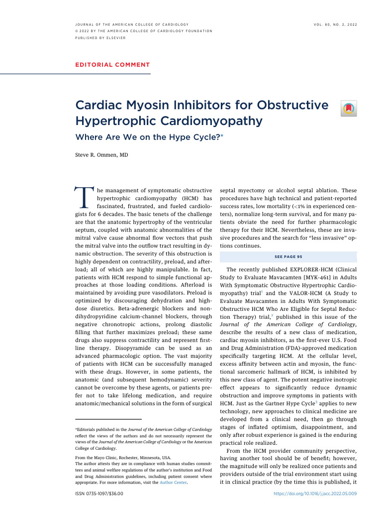 Ommen 2022 Cardiac Myosin Inhibitors For Obstructive Hypertrophic ...
