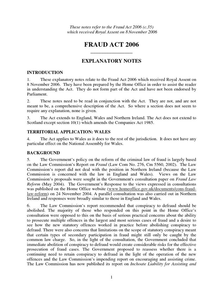 Explanatory Notes on Fraud Act 2006 | PDF | Fraud | Theft