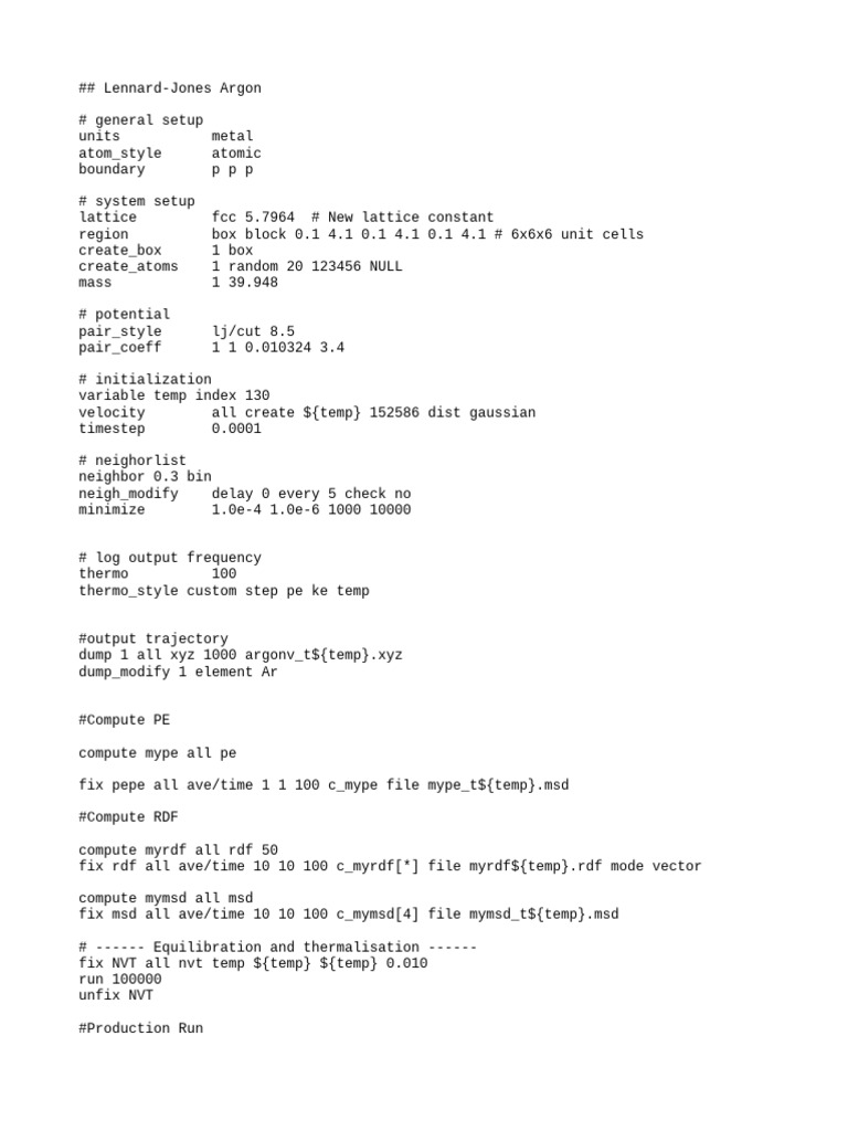 Lennard-Jones Argon Simulation Setup | PDF