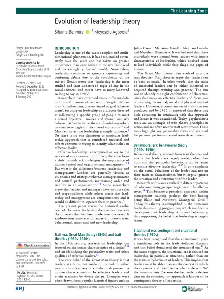 Evolution of Leadership Theories | PDF | Leadership | Control (Social ...
