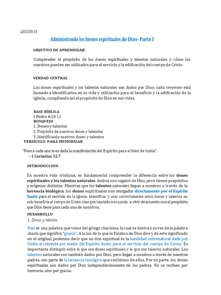 Dones Espirituales y Talentos Naturales | PDF | Don espiritual ...