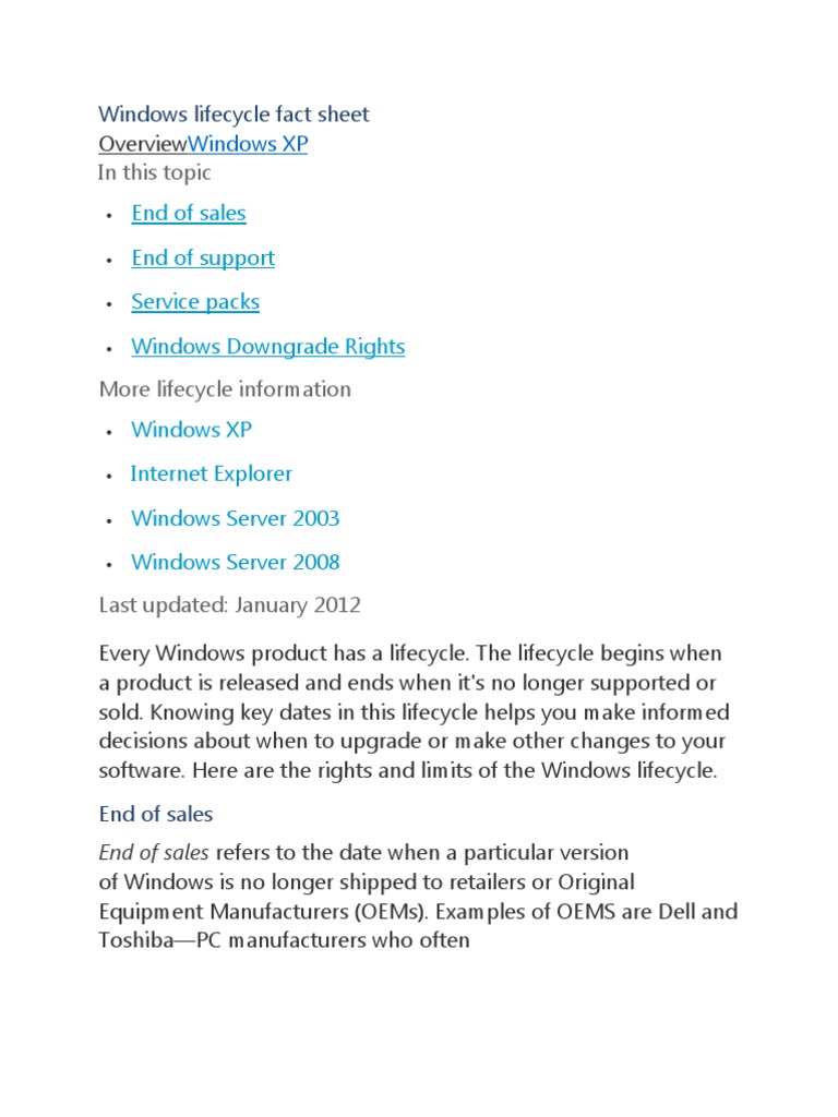 Windows Lifecycle Fact Sheet | PDF | Windows Xp | Microsoft Windows