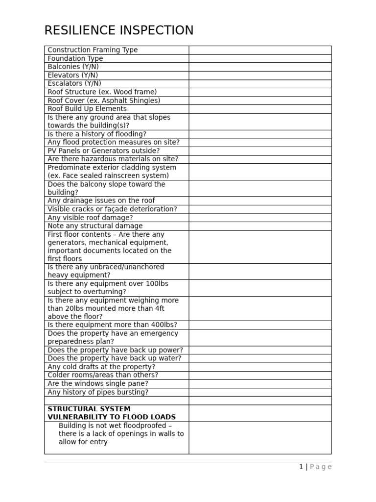 Resilience Inspection Checklist Guide | PDF