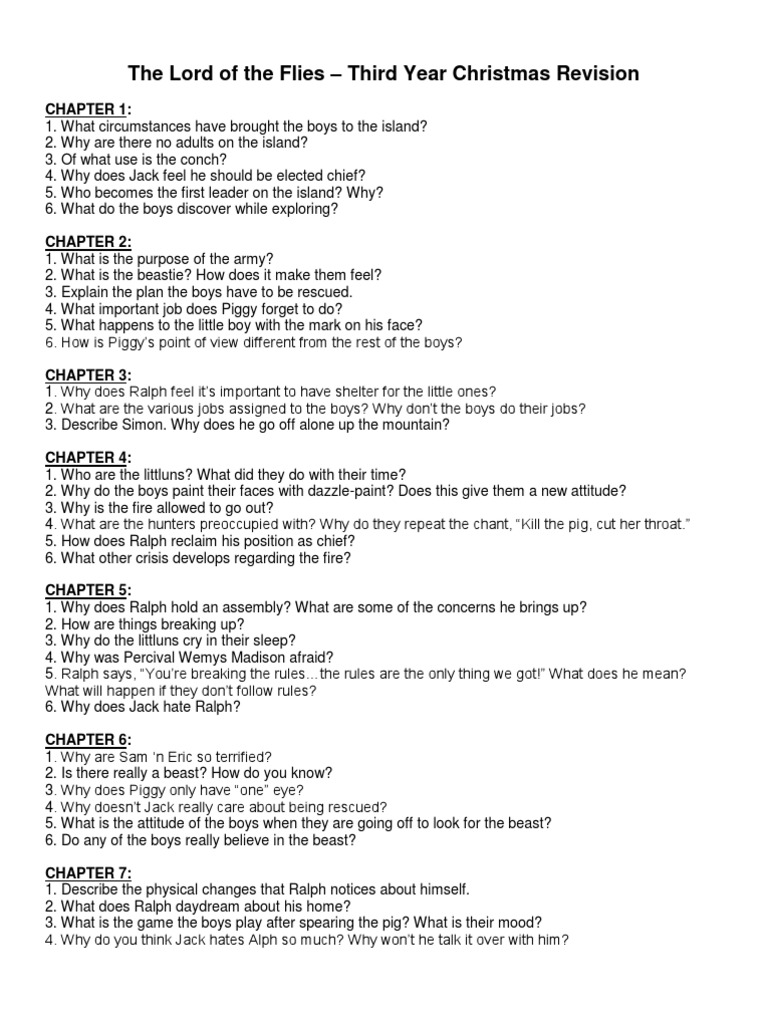 Lord of the Flies Study Guide Questions | PDF
