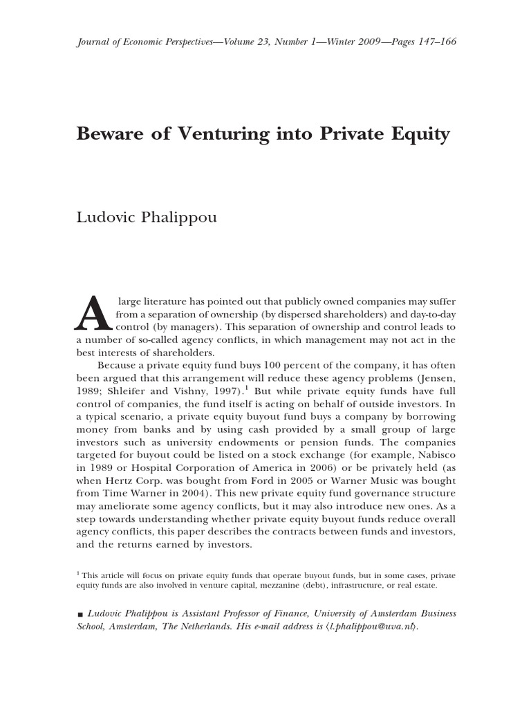 2009 Beware of Venturing Into Private Equity | PDF | Private Equity ...