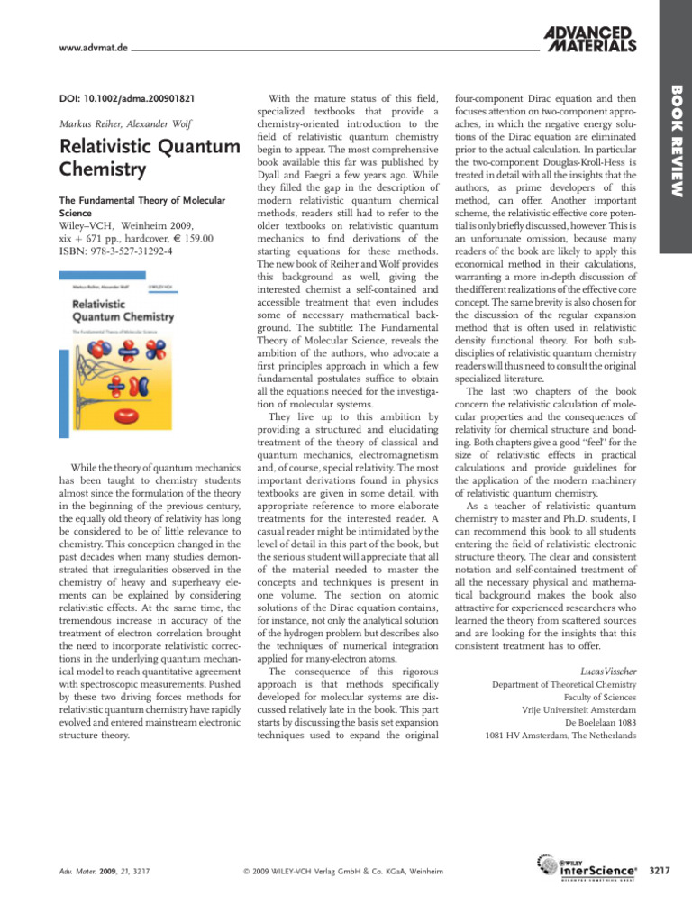Relativistic Quantum Chemistry Overview | PDF | Special Relativity ...