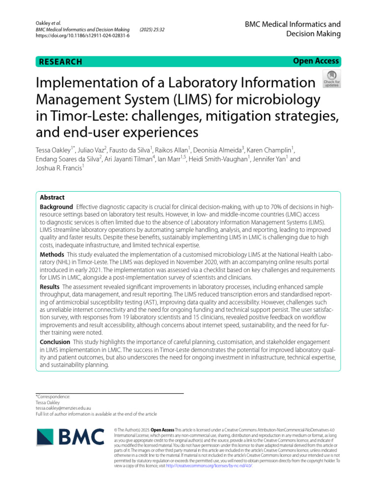 LIMS Implementation in Timor-Leste Microbiology | PDF | Electronic ...