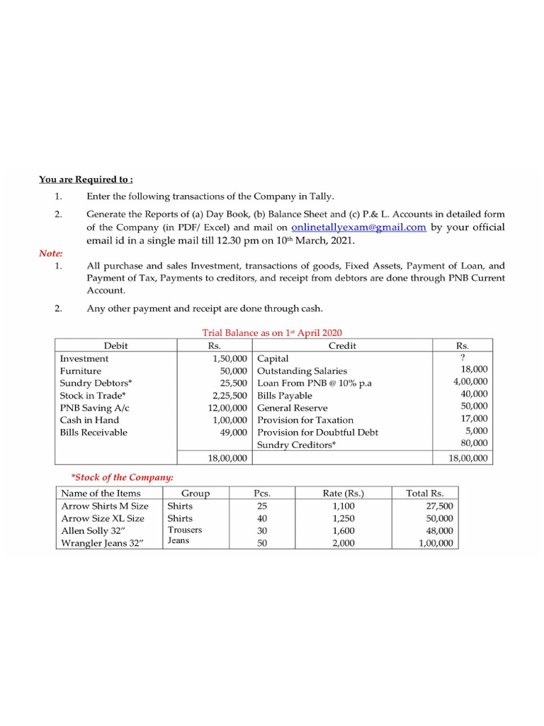 Tally Prime Practice Assignment | PDF